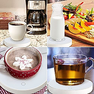 Japard Mug Warmer Coffee Mug Heater for Desk USB, Round Design, Heating Function 122 ℉ -140 ℉, Beverage Heater for Home, White, Drink Warmer for Desk USB