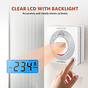 Carbon Monoxide Detector Alarm, HATHEPHS 10-Year Life Portable CO Detector with Digital LCD Display, Battery Powered CO Alarm with 3 LED Lights for Home, Office and Travel