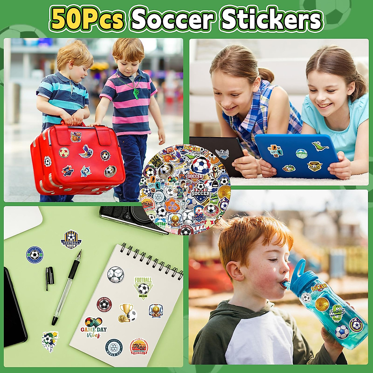 Miucat 98Pcs Soccer Party Favors, Soccer Drawstring Bags with Silicone Bracelet Soccer Whistles Stickers Soccer Goodie Bags for Soccer Party Decorations Supplies