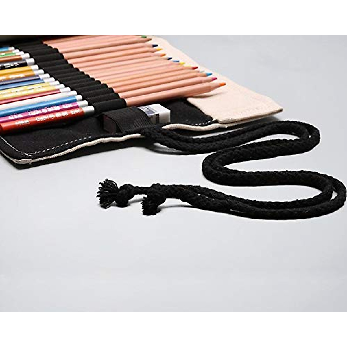 Handmade Canvas Pencil Roll Wrap 36/48/72 Holes, Multiuse Roll Up Pencil Case Large Capacity Pen Curtain for Coloring Pencil Holder Organizer (36-Slots, White)