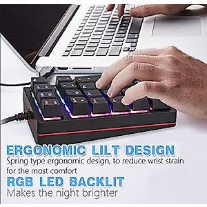 MOTOSPEED Macro Mechanical Numeric Keypad USB Wired 21 Keys Mini Numpad Portable Keypad RGB Backlight Gaming Keypad Extended Layout for Cashier(Fully Programmable Keys)
