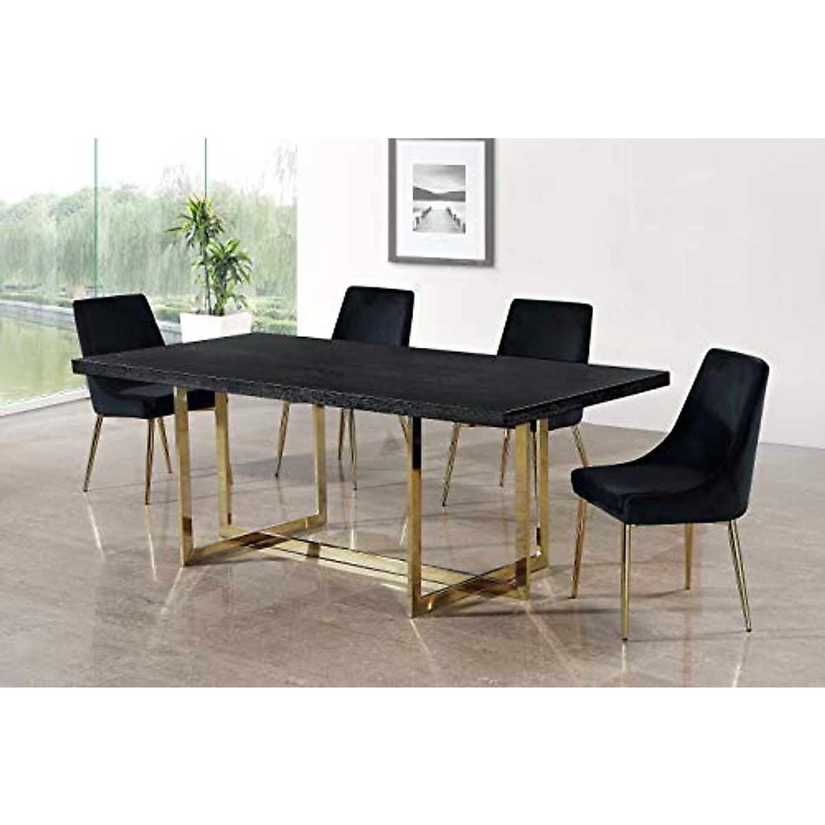 Meridian Furniture Karina Collection Modern | Contemporary Velvet Upholstered Dining Chair with Sturdy Metal Legs, Set of 2, 19.5" W x 21.5" D x 33.5" H, Black