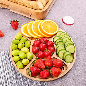 BEAUPLUS Cheese Board and Knife Set, Magnetic 4 Drawers Bamboo Charcuterie Boards, 15 x 13 x 2 Inch for Cheese, Meat and Fruit, Gift for Birthdays, Wedding Registry,Housewarming