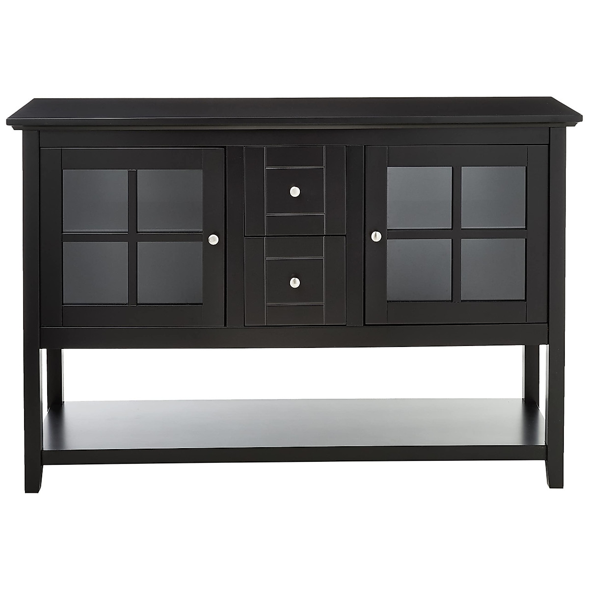 Walker Edison Charlotte Classic Glass Door Storage Buffet, 52 Inch, Black