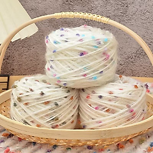 50g/Ball 4ply Mohair Yarn with Colored Beans Blended Cotton Yarn Wool Weaving Handknitting Yarn for DIY Crocheting Scarf Sweater (Color : 04-caihongtangxiao)