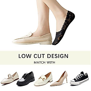 BIVOLU Womens Lace No Show Thin Socks Cute Heart Breathable Mesh Socks Non Slip Low Cut Invisible Socks for Women Girls 6 Pack Size 5-9