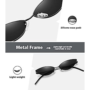 MEETSUN Retro Vintage Small Cat Eye Sunglasses For Women Men Narrow Small Oval Glasses Petals Shape Curved Temple Design - Black/Grey