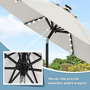 ABCCANOPY Durable Solar Led Patio Umbrellas with 32LED Lights 9FT (Light Beige)