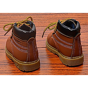 Happy Cherry Baby Suede Leather Boots Hiking Lace Up Ankle Shoes Plush Boots Fashion Thick Flat Boots Brown Size 28 Toddler