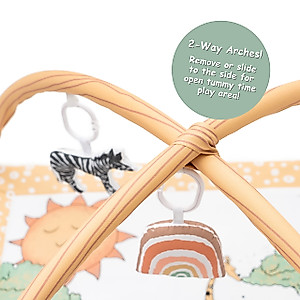 JumpOff Jo - Baby Gym Activity Center & Washable Play Mat - Includes 5 Early Development & Sensory Toys – Ideal for Infants Ages 3 Months or Older - Tiny Dino Blue