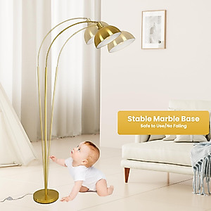 gernehop Arc Floor Lamps for Living Room,Modern Tall Standing Lamp Gold Floor Lamp with Adjustable Hanging Dome Shade,Over Couch Mid Century Arched Reading Lamp for Bedroom,Office