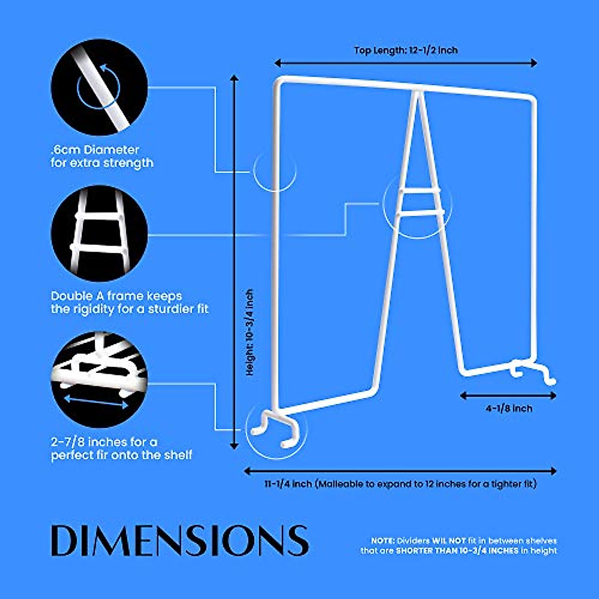 TitanSecure 8 PK White Wire Shelf Dividers for Closets on 12" Wire Shelves - Sturdiest Closet Organizer Takes Seconds to Install. Organize Your Bedroom, Bathroom and Much More