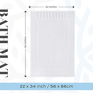 White Classic Luxury Bath Mat Floor Towel Set - Absorbent Cotton Hotel Spa Shower/Bathtub Mats [Not a Bathroom Rug] 22"x34" | 2 Pack | White