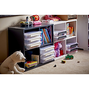 Plano (Pack of 4) Cubby Cube Clear Storage| Stackable Clear Storage Bins With Secure White Latch, Clear With White Latch