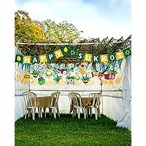 Mosailles Happy Sukkot Hanging Swirls Banner Decorations kit Etrog and Lulav outdoor pre-assembled Sukkah Decor Holiday Party Decor Supplies