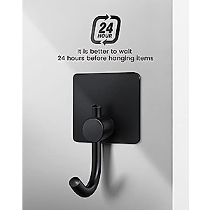 WNXSLOAD Adhesive Hooks Heavy Duty, Adhesive Wall Hooks for Hanging, Towel Hooks for Coat/Robe/Towels Stick on Bathroom/Kitchen, No Drill Coat Hooks, 4 Pack, Black