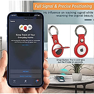 AirTag Keychain Holder Leather Case - Value Pack 4 Pcs Apple Air Tag Holder Key Ring Compatible for Anti-Lost Full Signal Tracking Locator Child & Elder Positioning Finder & Dog Collar by G2eComme