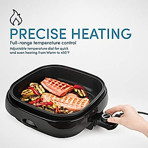 Aroma Housewares ASP-218B Grillet 4Qt. 3-in-1 Cool-Touch Electric Indoor Grill Portable, Dishwasher Safe, with Nonstick Pan & Tempered Glass Lid, Black