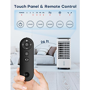 CENSTECH Evaporative Air Cooler, Swamp Cooler Air Conditioner w/ 12H Timer for Auto-off, 6 Upgraded Ice Packs, 3-Speed Windowless Air Conditioner, Smart Remote, Dual Tank Portable Air Cooler for Room