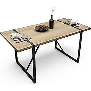 TABU 63 Inch Rectangular Multi-Purpose Table for 4-6, Industrial Style Heavy-Duty Table with Wood Tabletop and Metal Frame for Home,Office,Dining Room