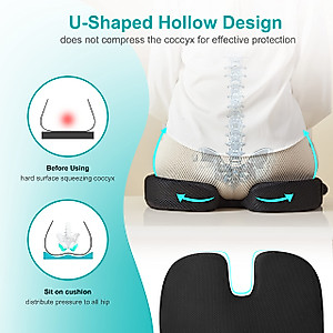 VIGBOAT Seat Cushion, Office Chair Cushions for Long Sitting, Memory Foam Butt Pillow with Handle, Ergonomic Coccyx, Sciatica, Hip, Back, Tailbone Pain Relief Pad for Desk Chair, Wheelchair, Car Seat