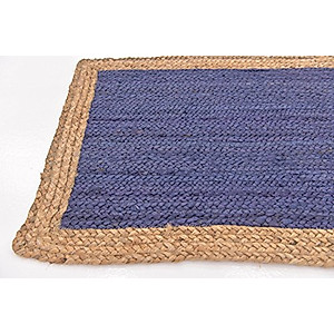 Unique Loom Braided Jute Collection Classic Quality Made Natural Hand Woven with Solid Color Detail, Area Rug, Rectangular 2' 0" x 3' 0", Navy Blue/Tan