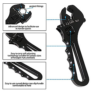 Dokili 3AN-16AN Adjustable Fitting Wrench Lightweight Black Aluminum Tool Spanner for An Hose Fitting Adapters End