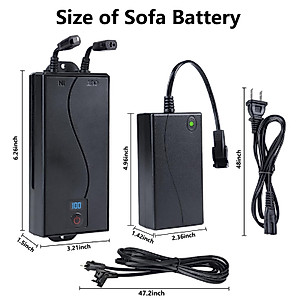 Xpopox Rechargeable Battery Packs for Reclining Furniture - 2500mAh with LCD Display for Electric Recliners, Power Sofas, Lift Chairs and Couch - only Compatible with 2-Pin Connector Motion Furniture