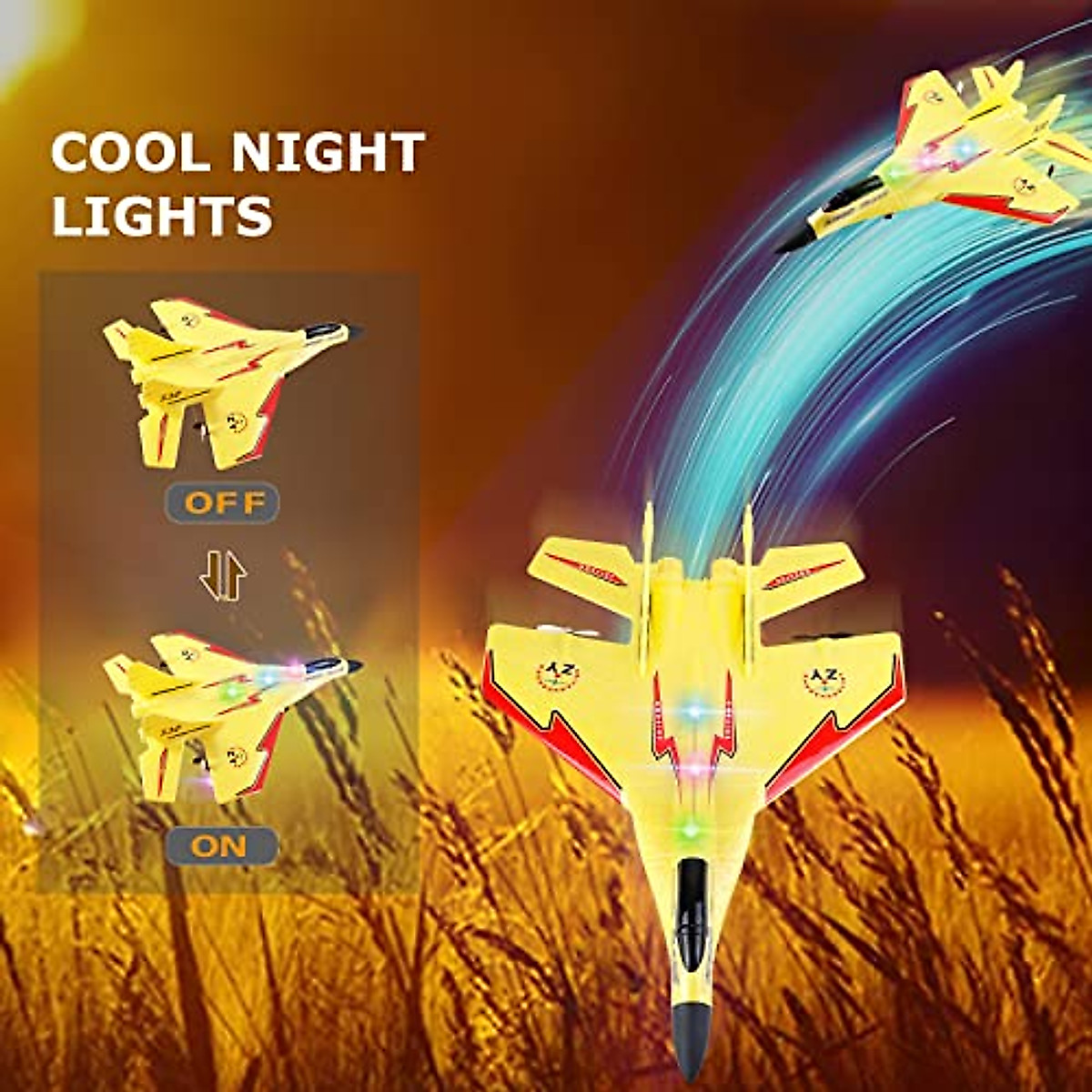 HAPTIME 2 CH Rc Plane, Remote Control Airplane for Kids Adult Beginner - 2.4 Ghz Rc Airplane Jet Plane with Night Light, Easy to Fly - Plane Toy for Boys Age 8-12