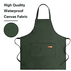 LOYGLIF Apron for Men Women with Adjustable Straps and Large Pockets, Canvas Cotton Cooking Kitchen Chef Bib Aprons Waterproof Green