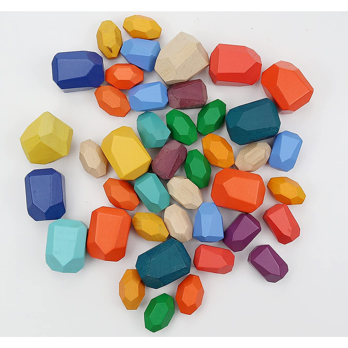 40 PCS Wooden Rocks Balance Stones Building Blocks Set, Colored Wood Balancing Stone Stacking Game, Lightweight Natural Educational Preschool learning Large Small Puzzle Toy for Kids (40PCS-2)