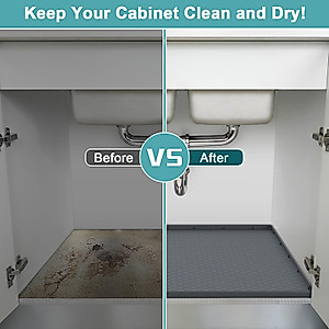 Under Sink Mats for Kitchen Waterproof, Silicone Under Kitchen Sink Mats and Protectors for 34" x 22" Cabinets, Under Sink Tray Organizer, Shelf Liners Cabinet Liner for Kitchen and Bathroom, Gray