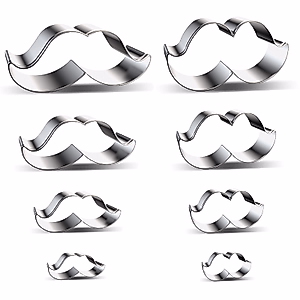 Mustache Cookie Cutter Set - Large 5 Inch, Medium 4 Inch, Small 3 Inch, Mini 2 Inch - 8 Pieces Beard/Moustache Cookie Cutters Shapes Biscuit Fondant Pastry Candy Stainless Steel Baking Tools for Men