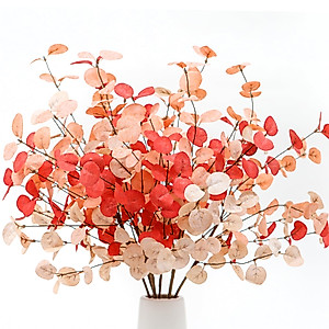 YIGHAI 6PC Fall Fake Eucalyptus Stems 24" Faux Silk Silver Dollar Leaves Branches Autumn Decor Artificial Plants Stems for Festival Thanksgiving Home Office Table Vase Decor