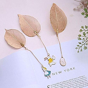 Metal Bookmarks, Buery Handmade Bookmark Cute Leaf Vein Bookmarks with Rabbit Pendant, Golden Bookmark Gift for Kids Adults Bookworms (Rabbit)