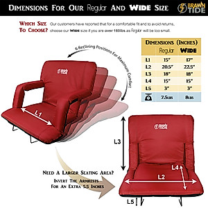 BRAWNTIDE Stadium Seat with Back Support - 2 Pack, Comfy Cushion, Thick Padding, 2 Steel Bleacher Hooks, 4 Pockets, Ideal Stadium Chair for Bleachers, Sporting Events (Red, Regular Size)