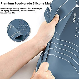 Baking Mats,Silicone Pastry Mat,Silicone Baking Mat for Pastry Rolling Dough with Measurements, BPA Free Non stick and Non Slip Blue Table Sheet Baking Supplies for Bake Pizza Cake
