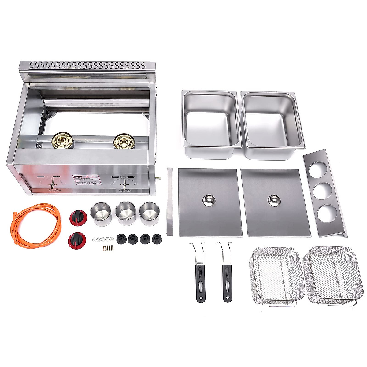 Cutycaty Commercial Gas Deep Fryer Countertop, Dual Tank Stainless Steel Kitchen Frying Machine with 2 Removable Baskets and Lids for Restaurant Home Kitchen French Fries Turkey Donuts (6 Liter)