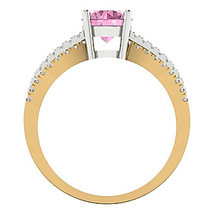 1.25 Carat Round cut Custom Engraving accent Pink faux Diamond Engagement Everlasting Ring 14k yellow White Gold 9
