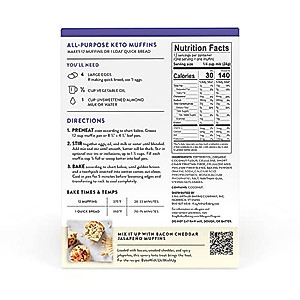 King Arthur Baking Keto Muffin Mix, All Purpose, 1g Net Carbs 0g Added Sugar Per Serving, Low Carb & Keto Friendly, 10 oz, White