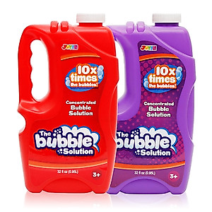 JOYIN 2 Bottles Bubbles Refill Solutions 64oz (up to 5 Gallon) Big Bubble Solution 64 OZ Concentrated Bubble Solution for Bubble Machine, Gun, Wand Refill Fluid Summer, Easter Toys (Red+Purple)
