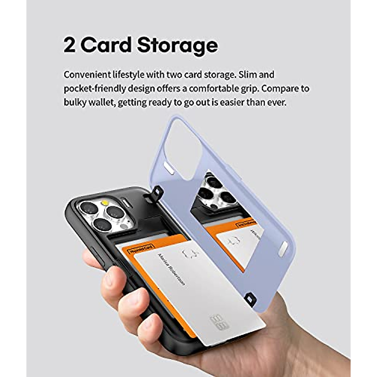 GOOSPERY Magnetic Door Bumper Compatible with iPhone 13 Pro Case, Card Holder Wallet Case, Easy Magnet Auto Closing Protective Dual Layer Sturdy Phone Back Cover - Lilac Purple