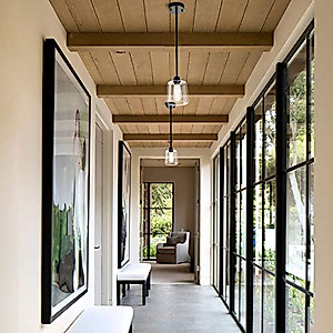 VILUXY Vintage Glass Pendant Light, Single Hanging Pendant Lighting, Black with Clear Glass Shade Classic for Farmhouse, Entryway, Dining Room, Kitchen Island, Foyer