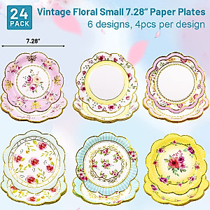 Fancy Land Floral Paper Plates 7.28 Inches Vintage Small Party Plate 24 ct