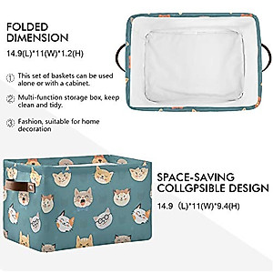 MNSRUU Storage Basket Cat Heads Collapsible Organizer Basket with PU Handles, Waterproof Nursery Basket Storage Bin for Shelves for Organizing Closet