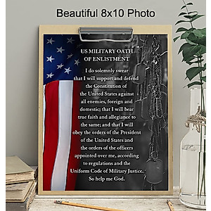 American Flag Wall Art - Military Oath of Enlistment - Patriotic Home Decor - Gift for Soldiers, Veterans Day, Vets, USAF, Army, Navy, Air Force, Marines, Coast Guard, Men, Women - Poster Print