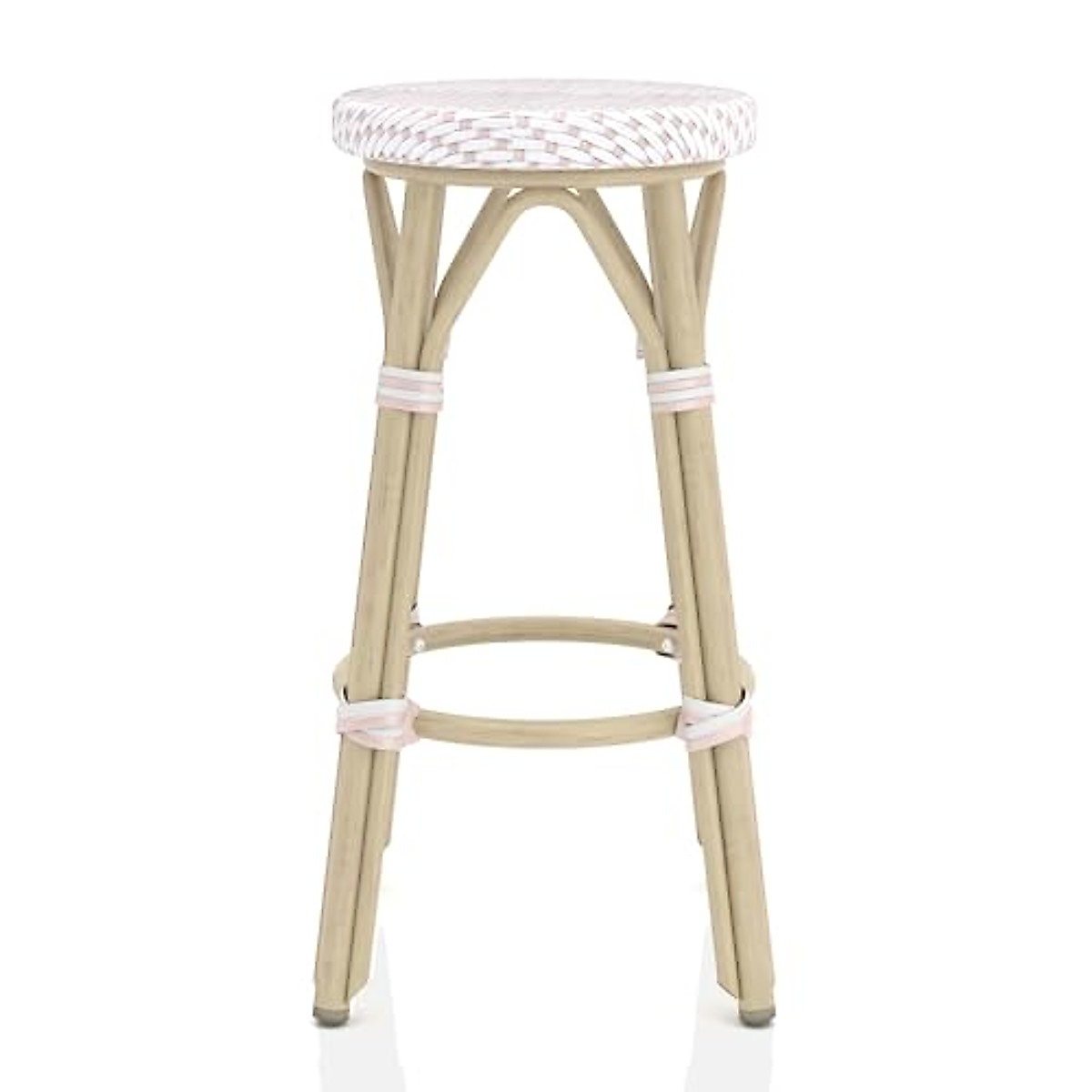 Greemotion Binde Boho 26-inch Aluminum and All-Weather Wicker Barstools with Footrest, Patio Stools & Bar Chairs for Outdoor, Kitchen Counter, Poolside, Yard, Set of 2, White