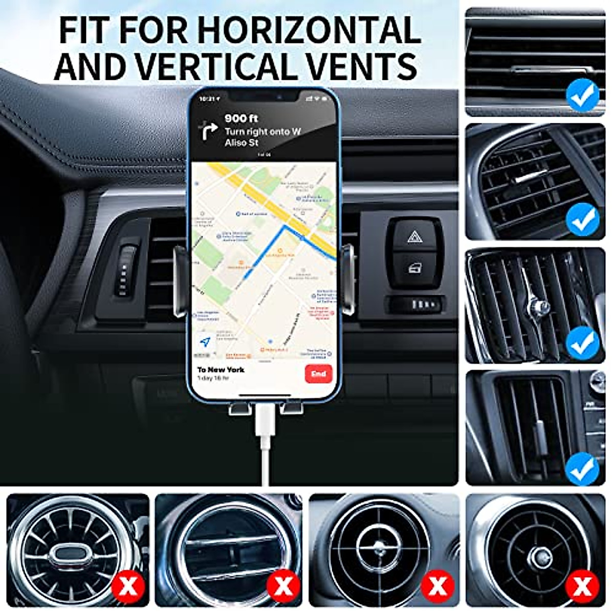 APPS2Car Car Phone Holder Mount, Vent Phone Mount for Car, Air Vent Cell Phone Holder for Car with Adjustable Phone Vent Clip Compatible with iPhone, Samsung, Big Cellphone & Thick Case Friendly