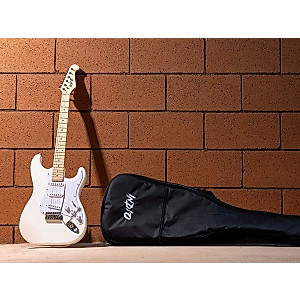 Monoprice Cali Classic Electric Guitar - White, 6 Strings, Double-Cutaway Solid Body, Right Handed, SSS Pickups, Full-Range Tone, With Gig Bag, Perfect for Beginners - Indio Series