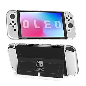 RHOTALL Clear Case for Nintendo Switch OLED, Removable Back Plate Protective Skin for Switch OLED, Hard Cover Detachable Plate for Switch OLED Bracket